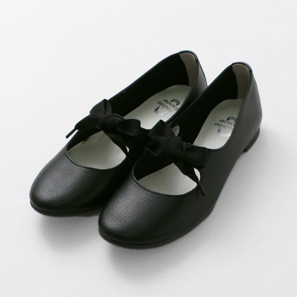 RAMBLE DANCE（ランブルダンス） シュリンクレザー リボンバレエシューズ 373-51246 / 革靴 本革 牛革 フラット 日本製 レディース｜ROCOCO ONLINE STORE