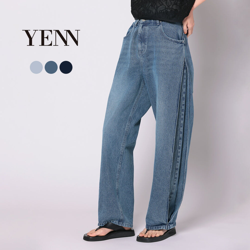 YENN（イェン） サイドプリーツ デニムパンツ / レディース ボトムス ワイド ジーンズ カーブデニム SIDE PLEATED DENIM PT｜ROCOCO ONLINE STORE