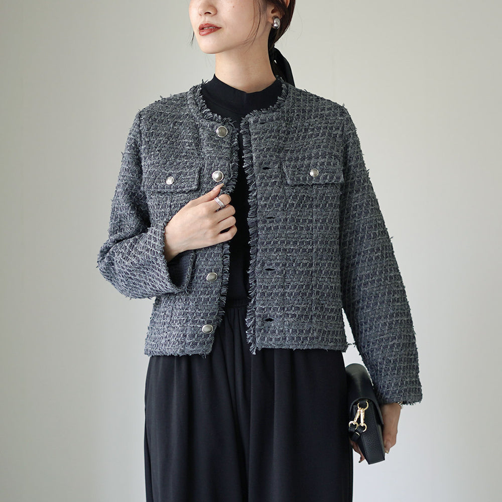 COOHEM（コーヘン） ノーカラー ニットツイードジャケット / レディース ライトアウター オケージョン フォーマル ビジネス オフィス ...