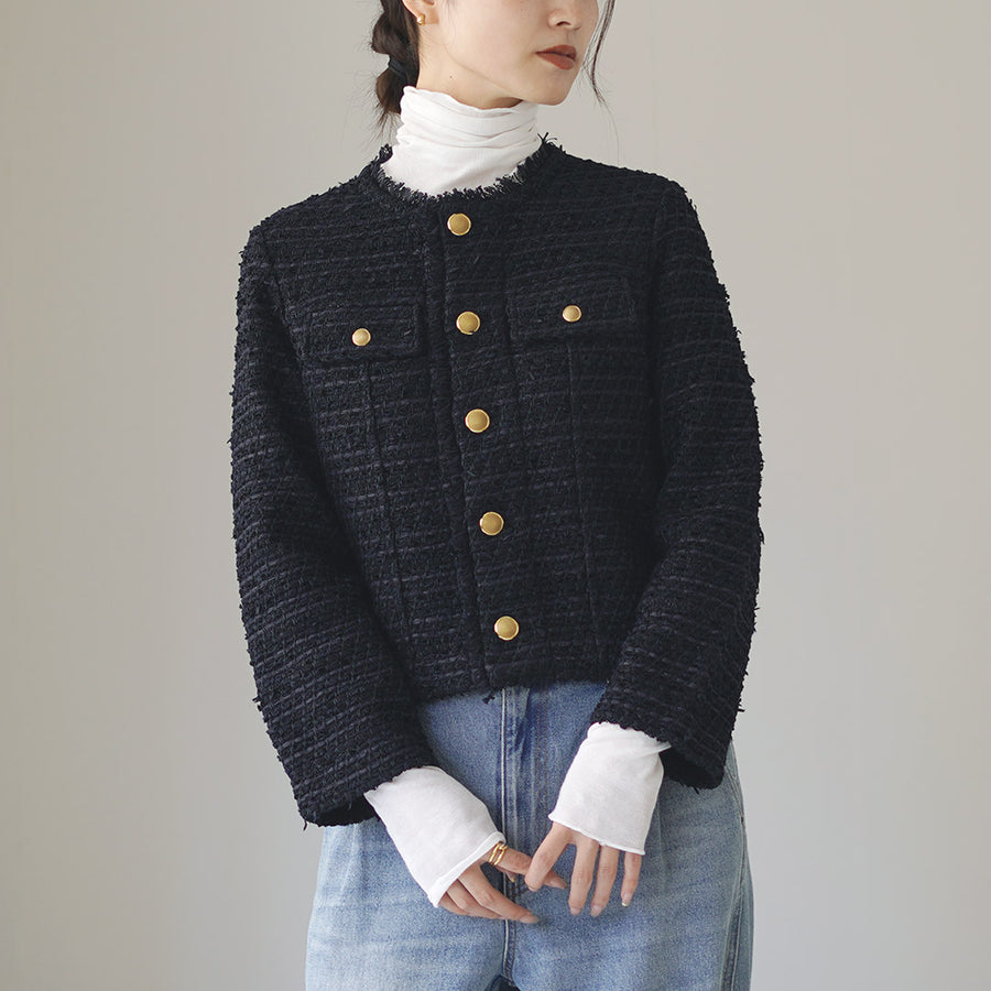 COOHEM（コーヘン） ノーカラー ニットツイードジャケット / レディース ライトアウター オケージョン フォーマル ビジネス オフィス ...