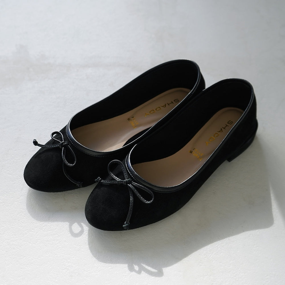 SHADDY（シャディ） ポインテッド リボンバレエ スエード / レディース 靴 パンプス 革 レザー ローヒール｜ROCOCO ...