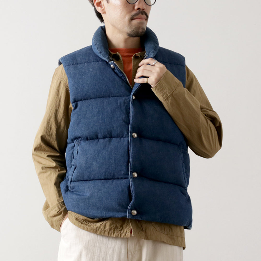 REMI RELIEF（レミレリーフ） ナチュラル加工デニムダウンベスト / ヴィンテージ風 8ozデニム コンチョボタン 秋冬 メンズ ...
