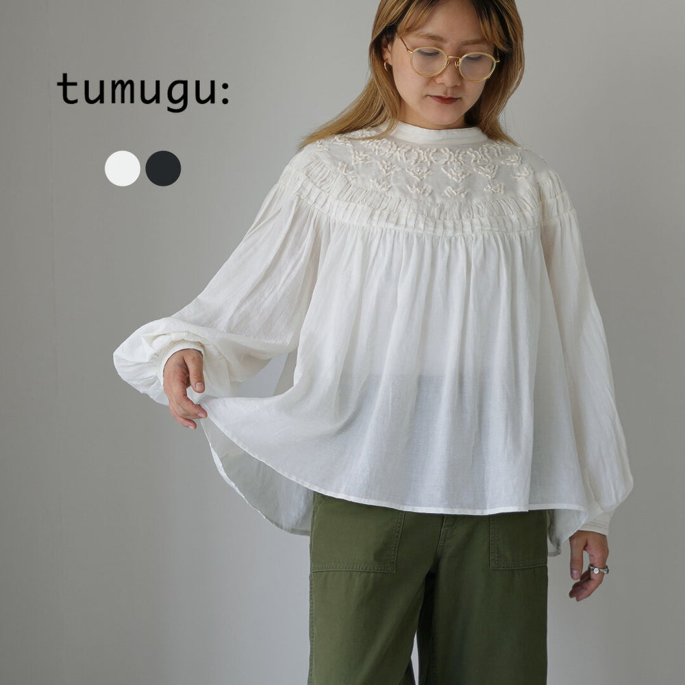 TUMUGU（ツムグ） ハンド刺繍 コットンモス プルオーバー / レディース ブラウス シャツ 長袖 綿100｜ROCOCO ONLINE ...