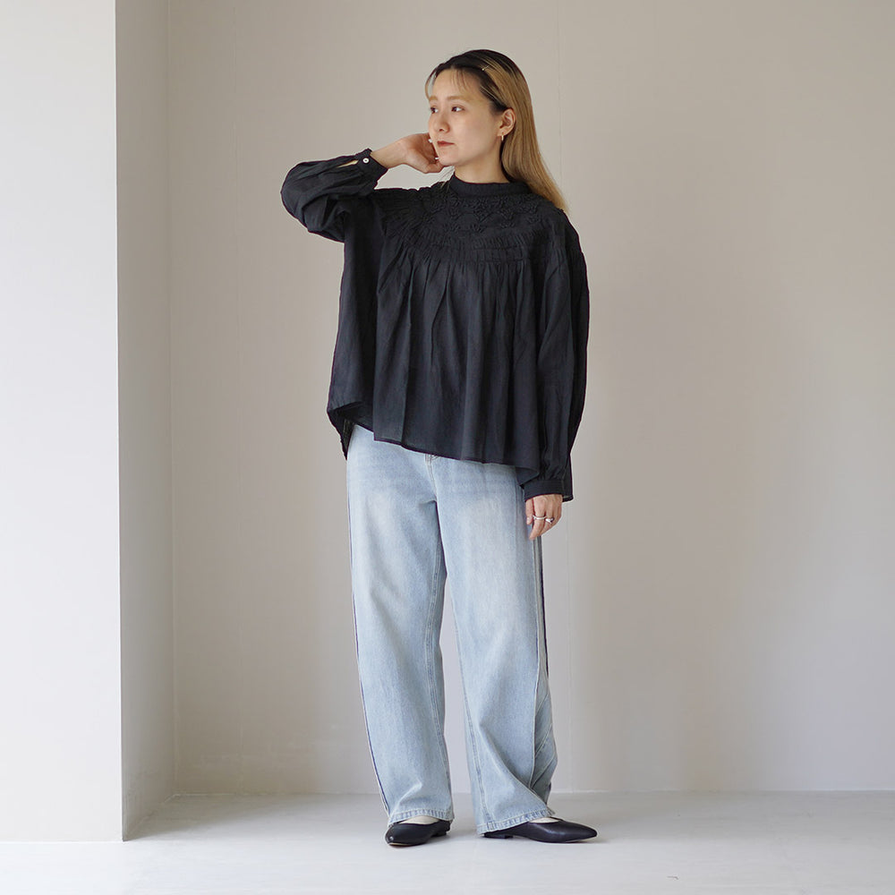 TUMUGU（ツムグ） ハンド刺繍 コットンモス プルオーバー / レディース ブラウス シャツ 長袖 綿100｜ROCOCO ONLINE ...