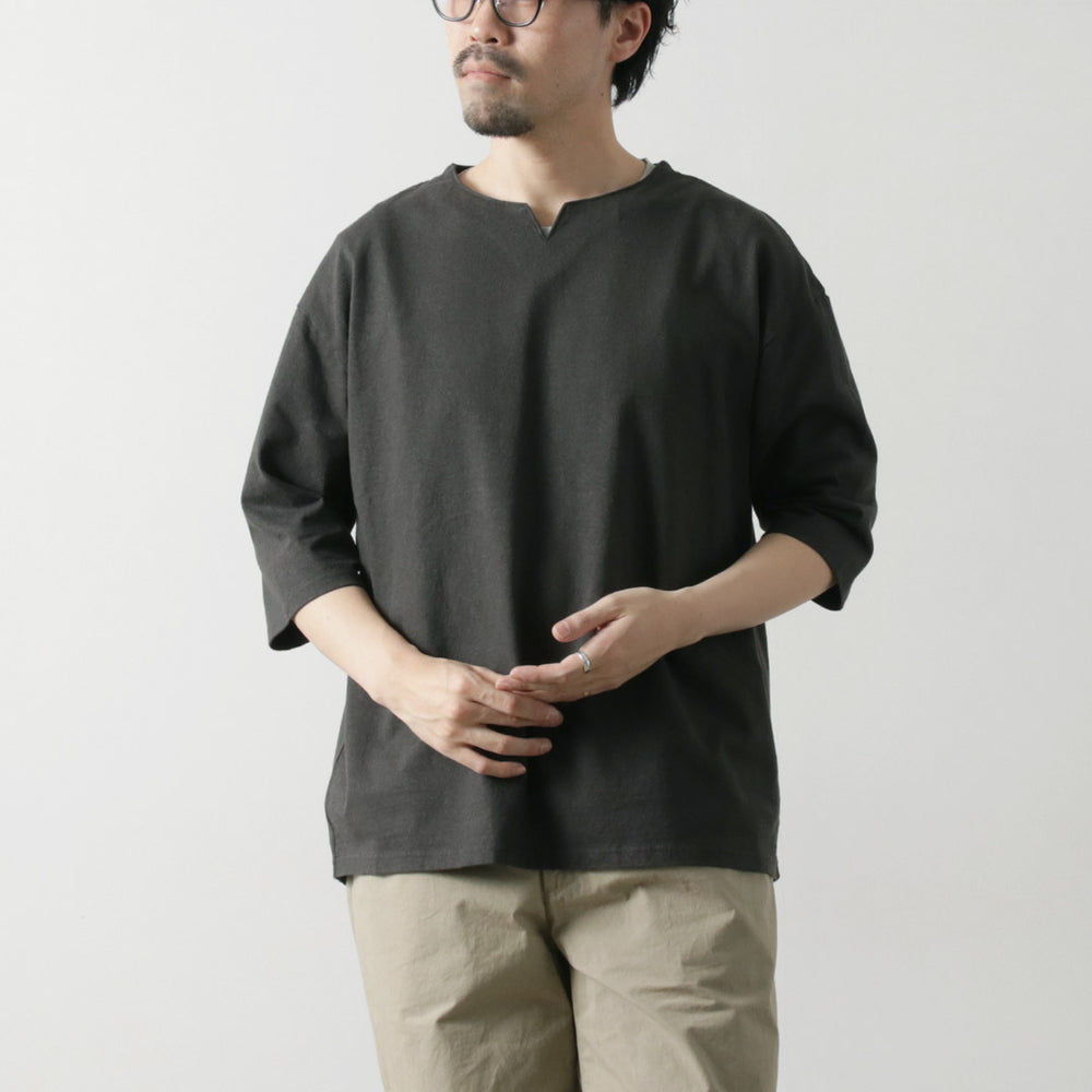 KEMA DESIGNS（ケマデザインズ） リネンコットン キーネックTシャツ / メンズ カットソー 半端丈 七分袖 天然素材 麻 コットン 日本製 Hemp/Cotton Key-Neck ...