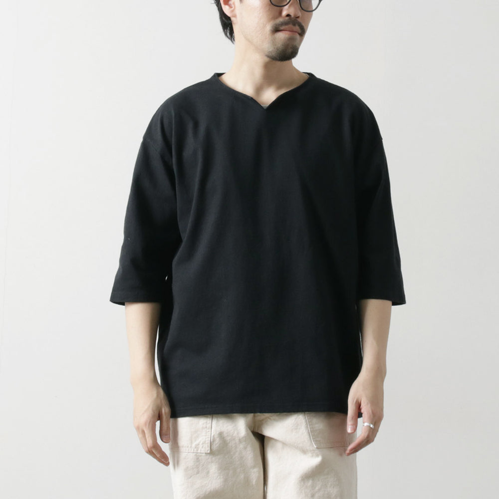 KEMA DESIGNS（ケマデザインズ） リネンコットン キーネックTシャツ / メンズ カットソー 半端丈 七分袖 天然素材 麻 コットン 日本製 Hemp/Cotton Key-Neck ...