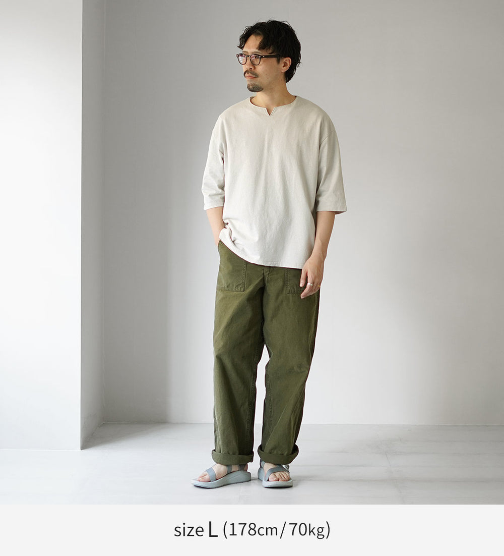 KEMA DESIGNS（ケマデザインズ） リネンコットン キーネックTシャツ / メンズ カットソー 半端丈 七分袖 天然素材 麻 コットン 日本製 Hemp/Cotton Key-Neck ...