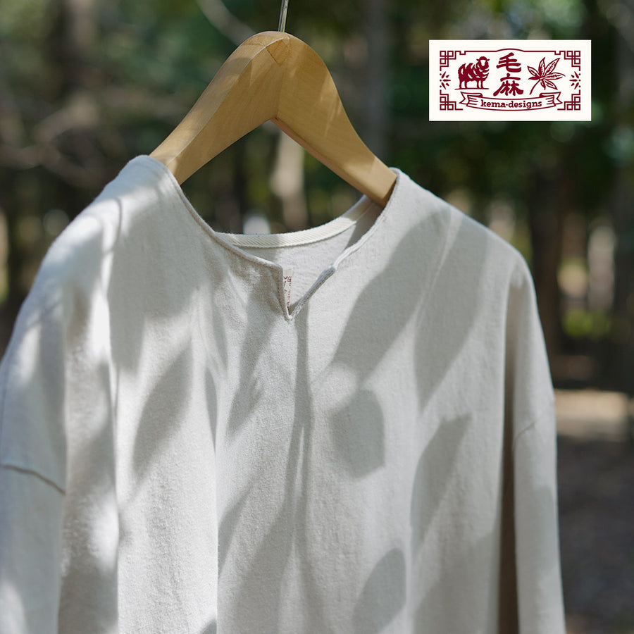 KEMA DESIGNS（ケマデザインズ） リネンコットン キーネックTシャツ / メンズ カットソー 半端丈 七分袖 天然素材 麻 コットン 日本製 Hemp/Cotton Key-Neck ...