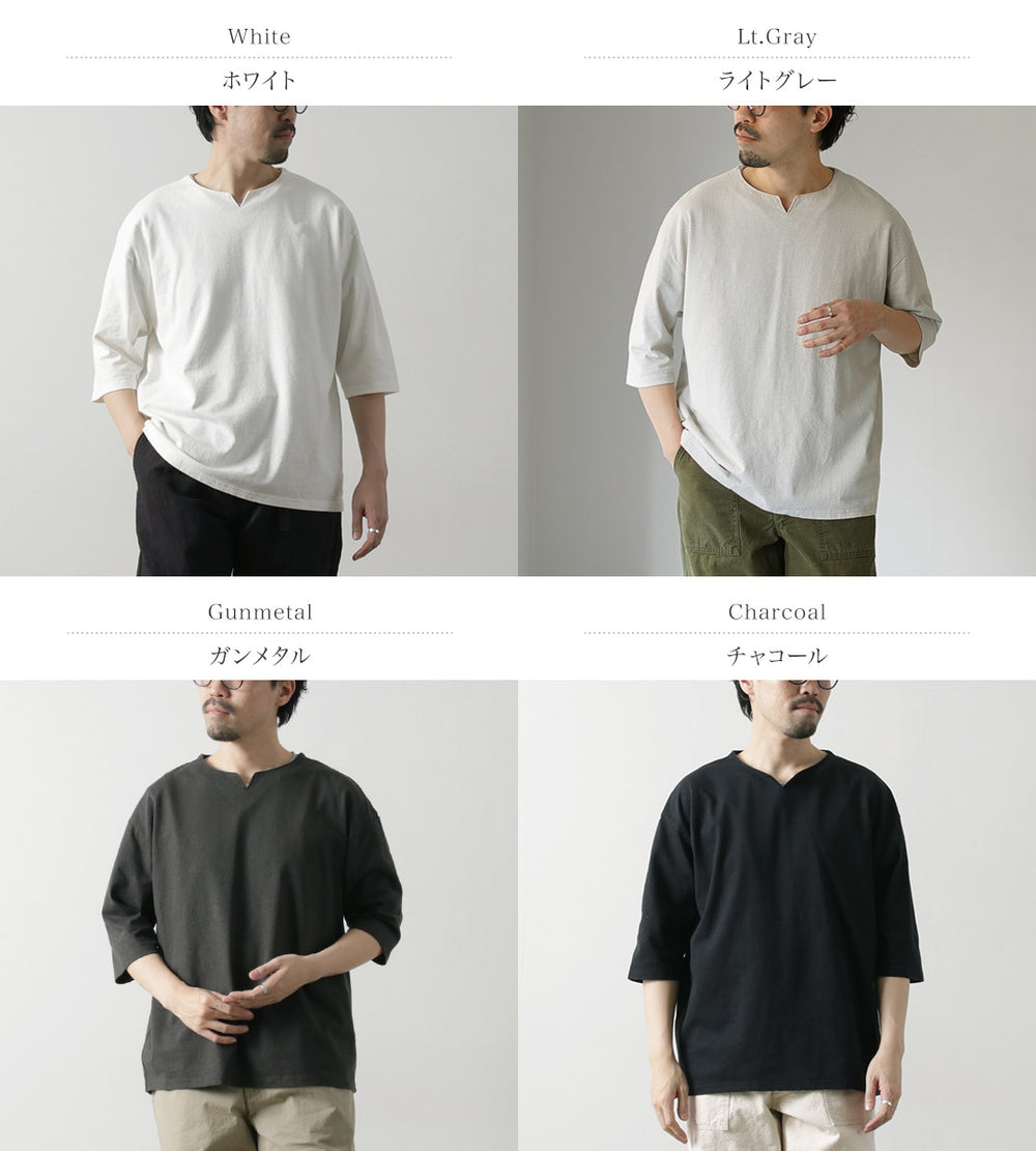 KEMA DESIGNS（ケマデザインズ） リネンコットン キーネックTシャツ / メンズ カットソー 半端丈 七分袖 天然素材 麻 コットン 日本製 Hemp/Cotton Key-Neck ...